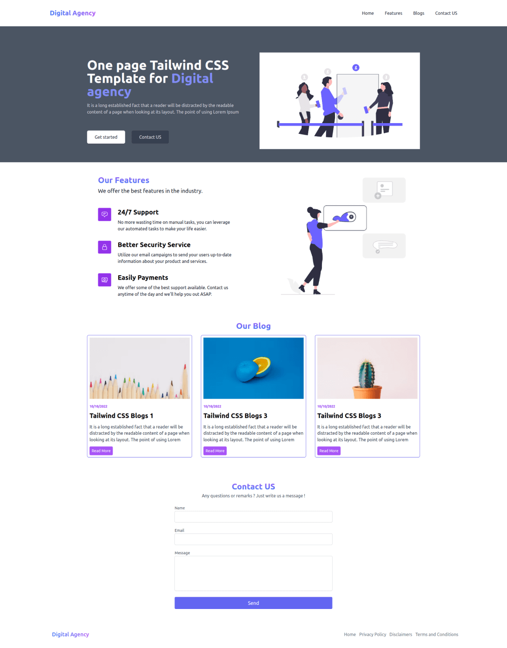 Tailwind CSS Free Digital Agency Landing Page Template - Larainfo